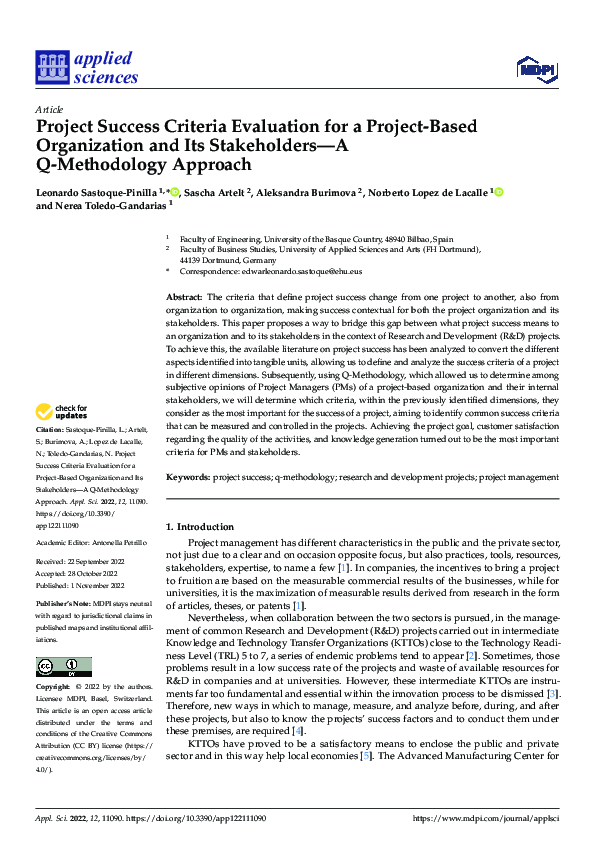 (PDF) Project Success Criteria Evaluation for a Project-Based ...