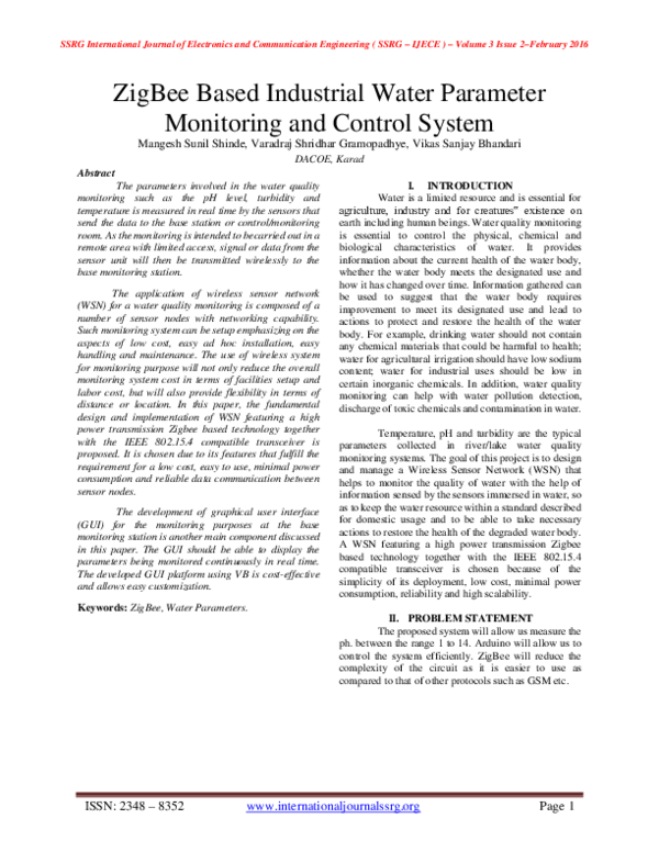 (PDF) ZigBee Based Industrial Water Parameter Monitoring and Control System