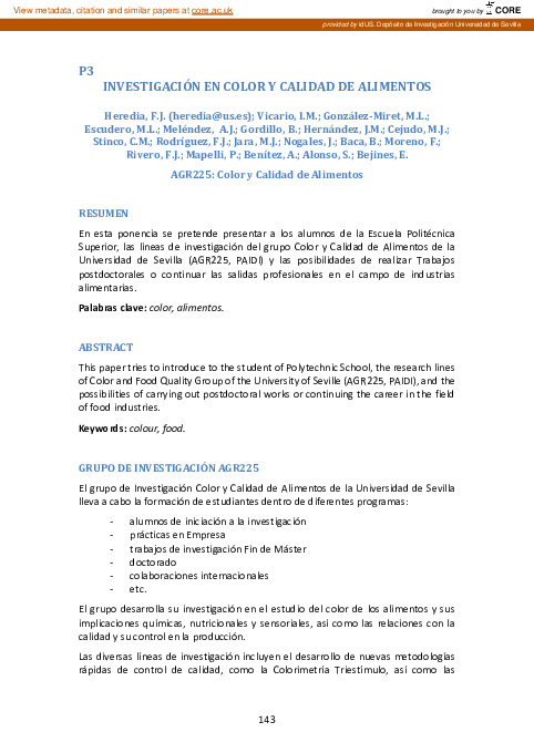 Pdf Investigación En Color Y Calidad De Alimentos