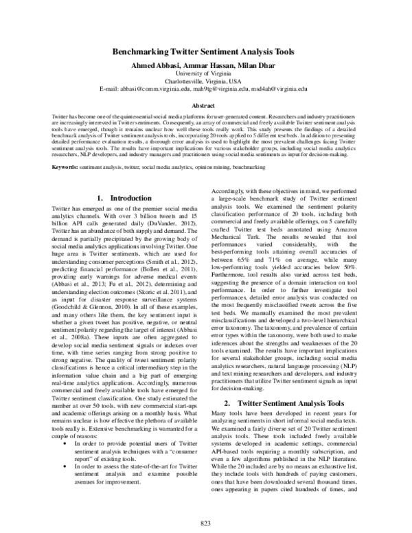 (PDF) Benchmarking Twitter Sentiment Analysis Tools