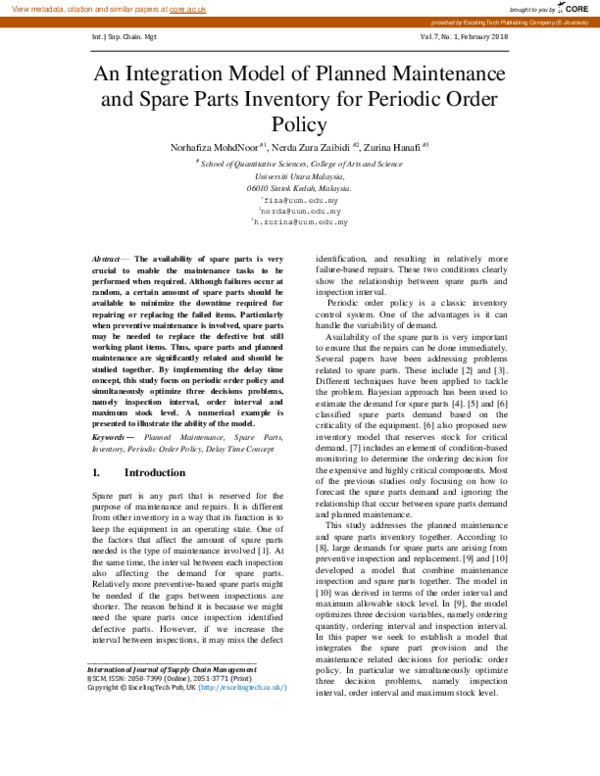 (PDF) An Integration Model of Planned Maintenance and Spare Parts ...
