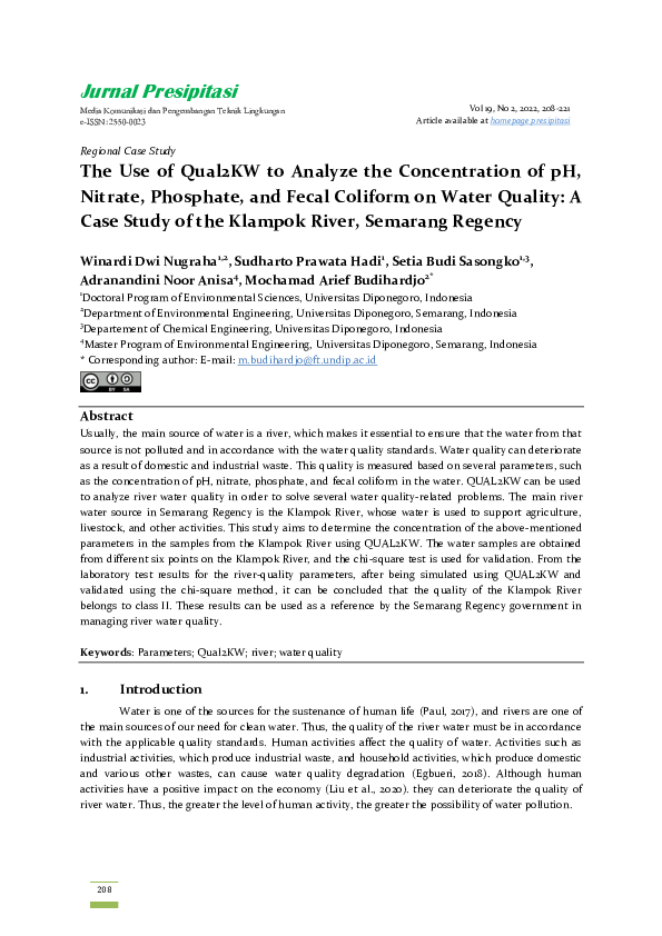 (PDF) The Use of Qual2KW to Analyze the Concentration of pH, Nitrate ...