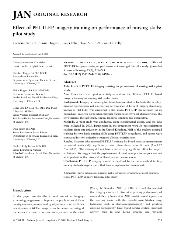 (PDF) Effect of PETTLEP imagery training on performance of nursing ...