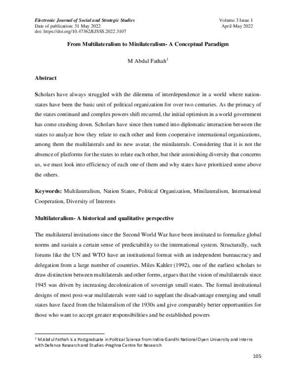 (PDF) From Multilateralism to Minilateralism- A Conceptual Paradigm