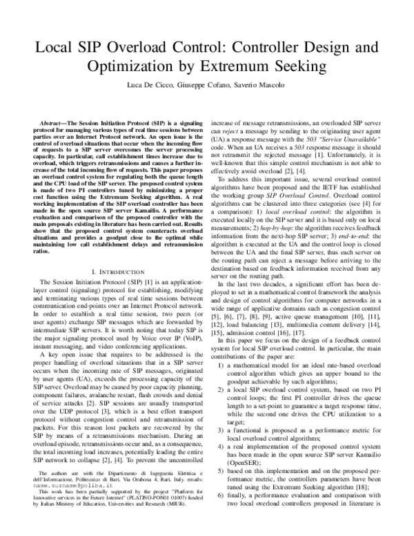 Pdf Local Sip Overload Control Controller Design And Optimization By Extremum Seeking 9175