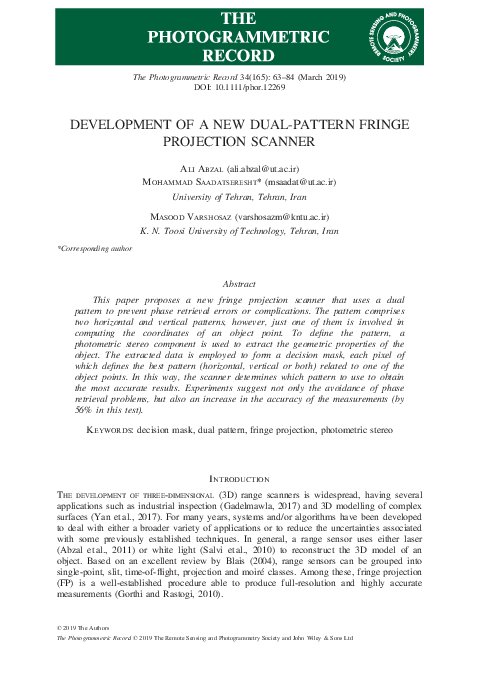 (PDF) Development of a new dual‐pattern fringe projection scanner