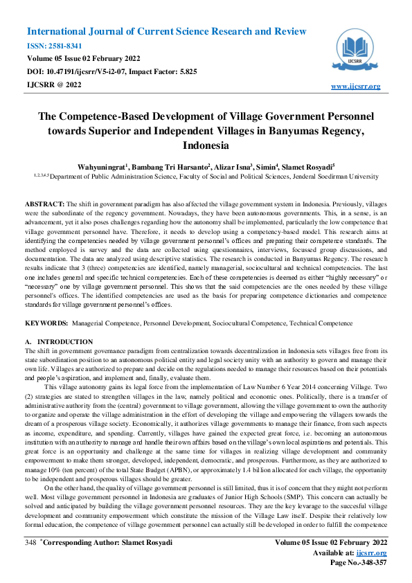 (PDF) The Competence-Based Development of Village Government Personnel ...