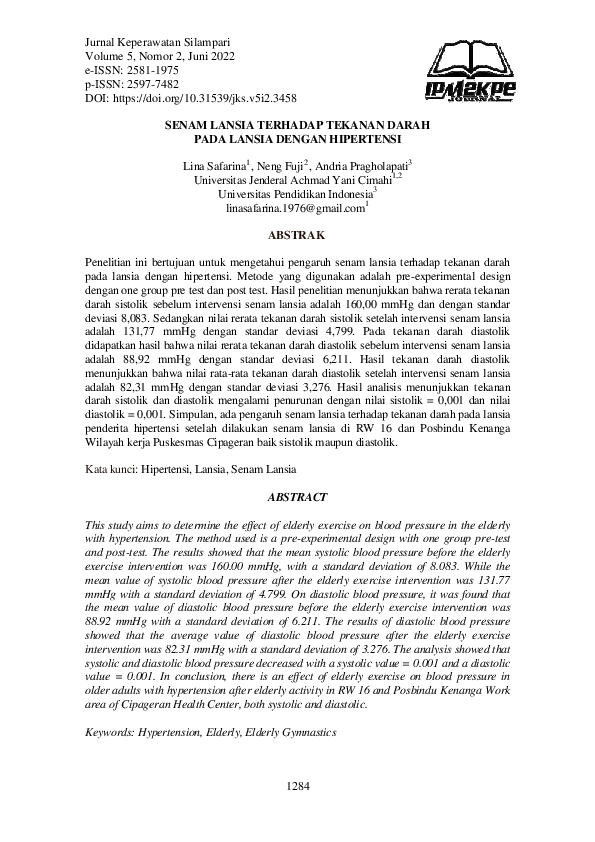 (PDF) Senam Lansia terhadap Tekanan Darah pada Lansia dengan Hipertensi