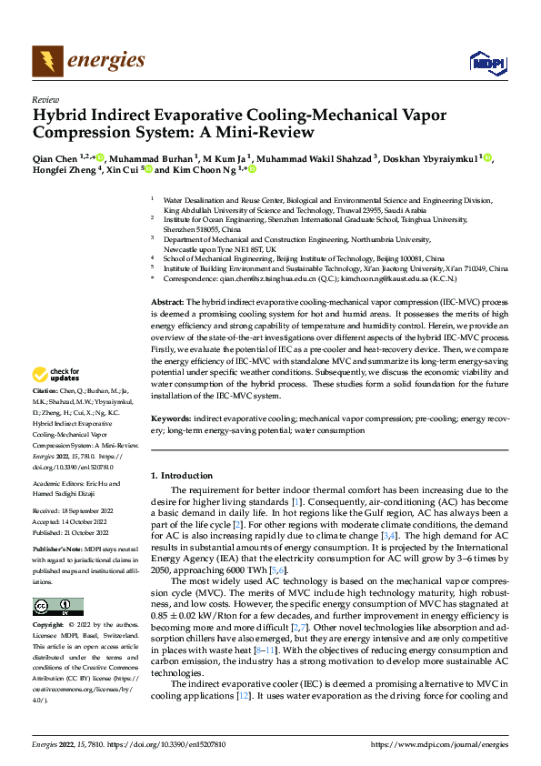 (PDF) Hybrid Indirect Evaporative Cooling-Mechanical Vapor Compression ...