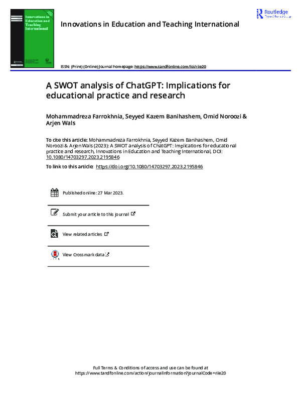 (PDF) A SWOT analysis of ChatGPT: Implications for educational practice ...