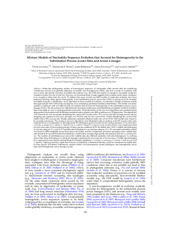 (PDF) Mixture models of nucleotide sequence evolution that account for ...