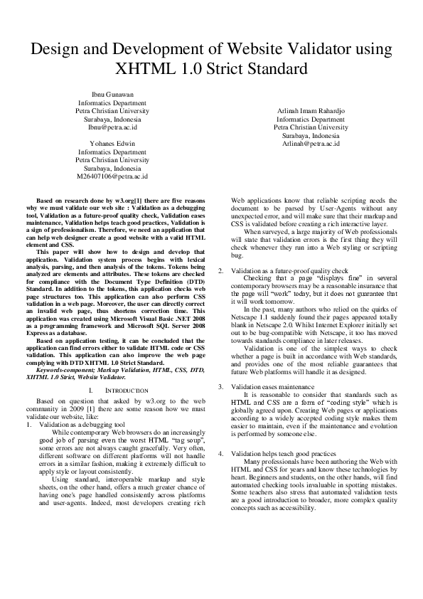 (PDF) Design and Development of Website Validator using XHTML 1.0 ...