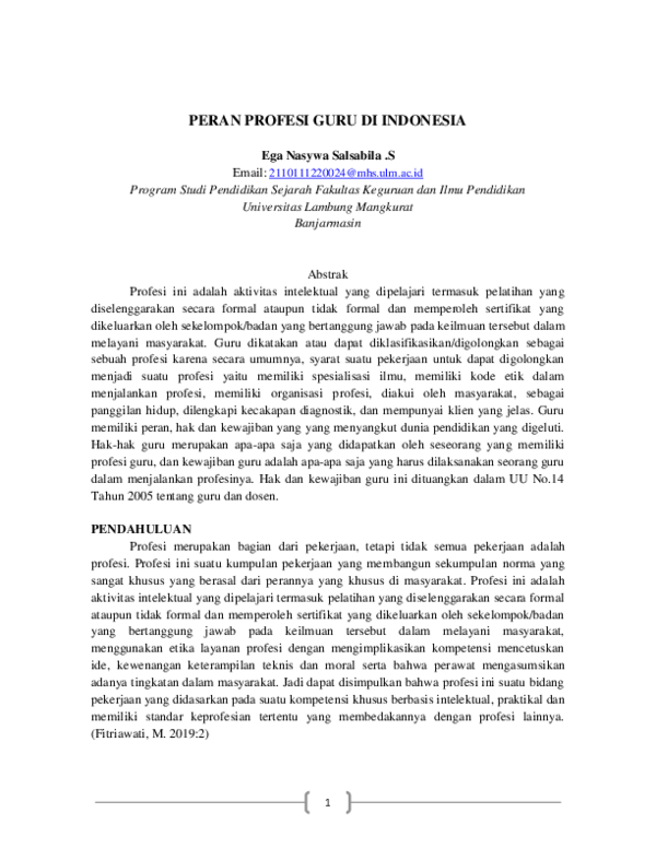 (PDF) Peran Profesi Guru DI Indonesia