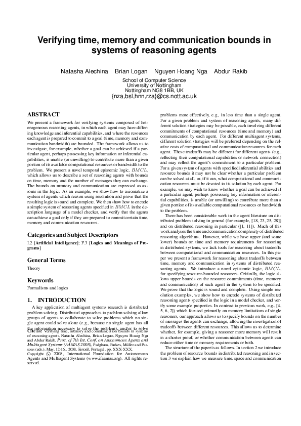 (PDF) Verifying time, memory and communication bounds in systems of reasoning agents