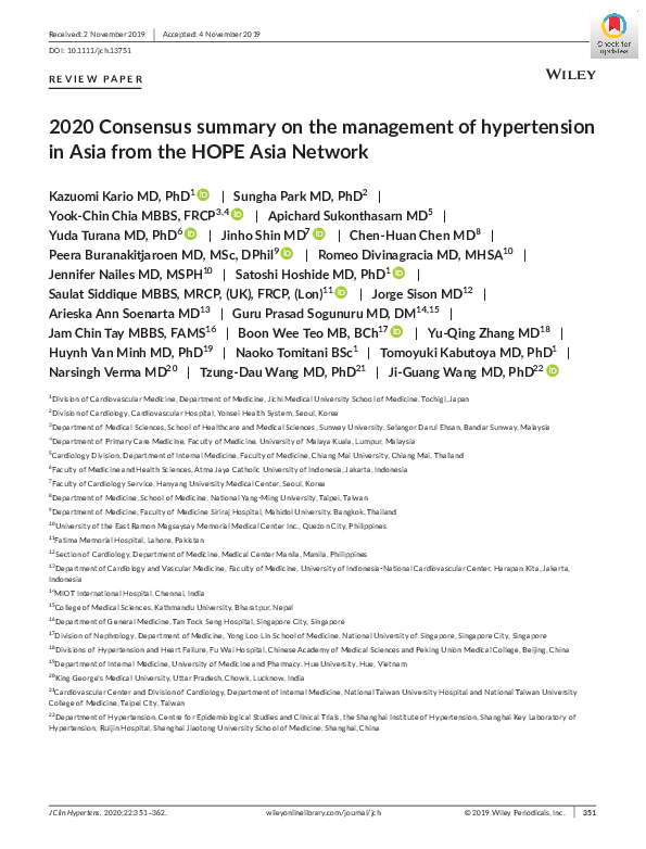 (PDF) 2020 Consensus summary on the management of hypertension in Asia ...