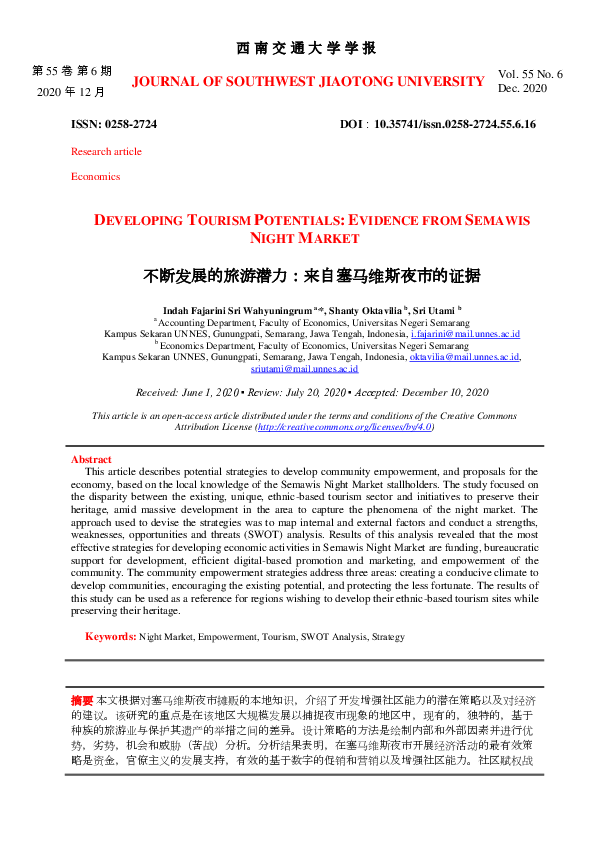 (PDF) Developing Tourism Potentials: Evidence from Semawis Night Market