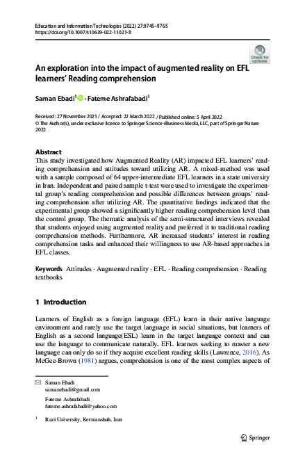 (PDF) An exploration into the impact of augmented reality on EFL ...