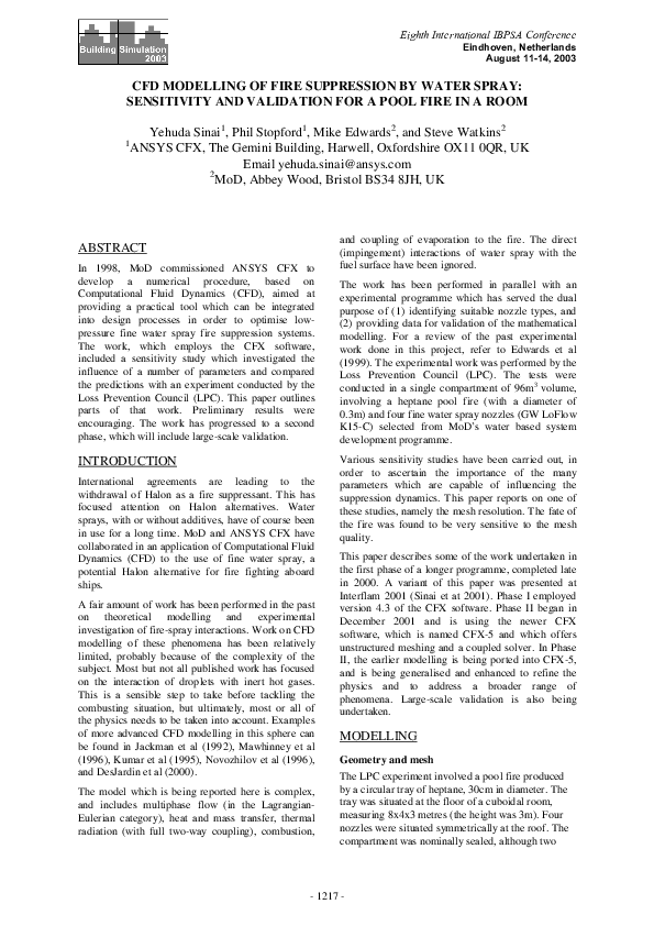 (PDF) Cfd modelling of fire suppression by water spray: sensitivity and ...