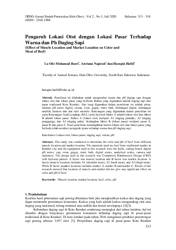 (PDF) Pengaruh Lokasi Otot dengan Lokasi Pasar Terhadap Warna dan Ph ...