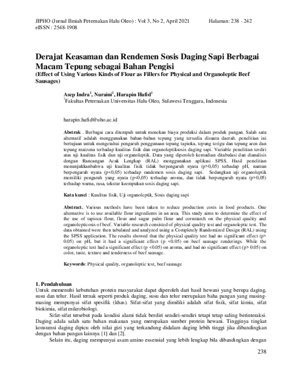 (PDF) Derajat Keasaman dan Rendemen Sosis Daging Sapi Berbagai Macam ...