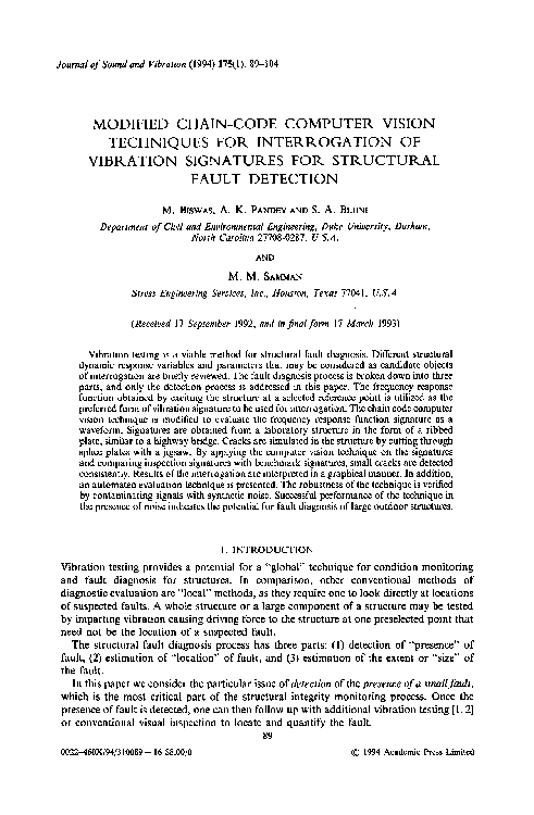 Pdf Modified Chain Code Computer Vision Techniques For Interrogation Of Vibration Signatures