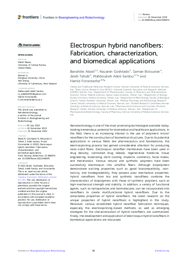 (PDF) Electrospun hybrid nanofibers: Fabrication, characterization, and biomedical applications ...