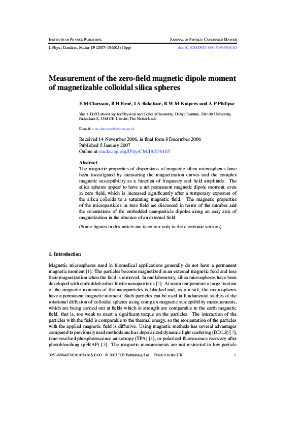 (PDF) Measurement of the zero-field magnetic dipole moment of ...