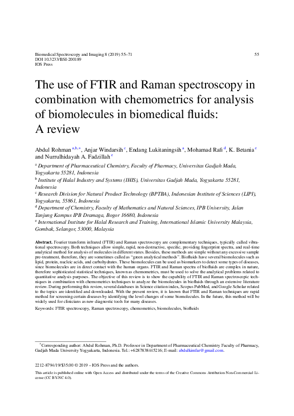 (PDF) The use of FTIR and Raman spectroscopy in combination with ...