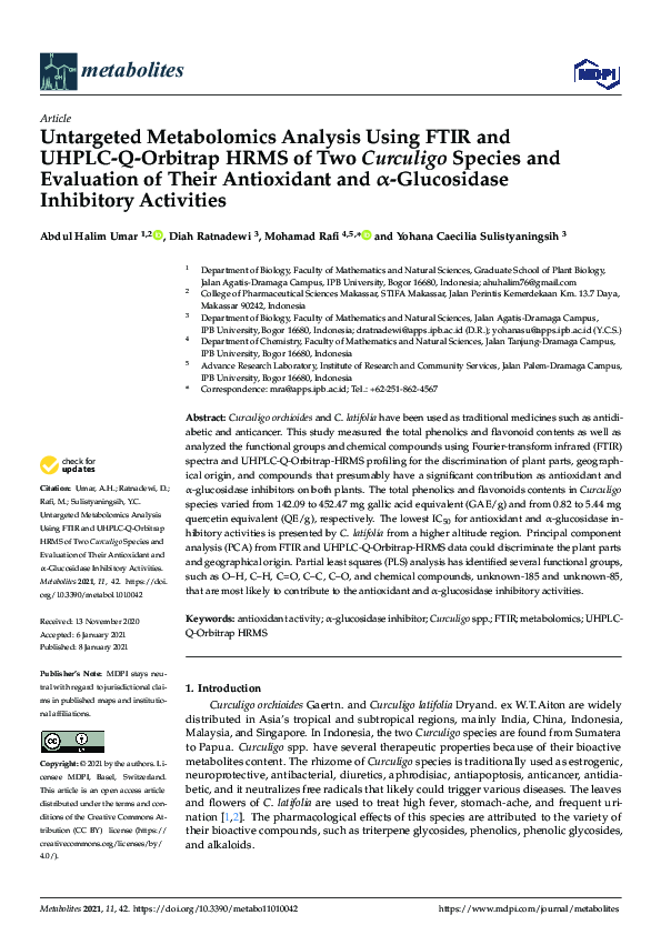 (PDF) Untargeted Metabolomics Analysis Using FTIR and UHPLC-Q-Orbitrap HRMS of Two Curculigo ...