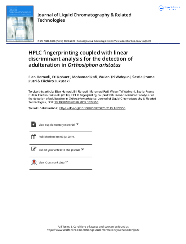 (PDF) HPLC fingerprinting coupled with linear discriminant analysis for ...