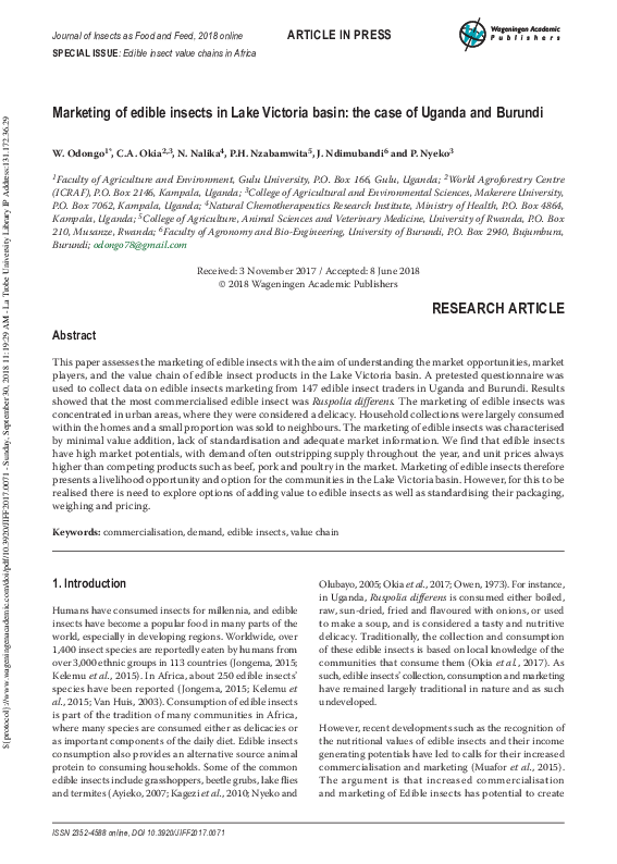 (PDF) Marketing of edible insects in Lake Victoria basin: the case of ...