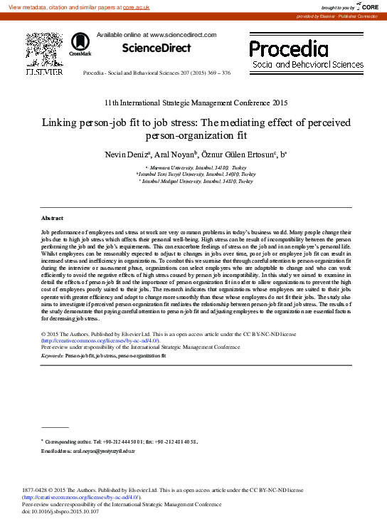 (PDF) Linking Person-job Fit to Job Stress: The Mediating Effect of ...