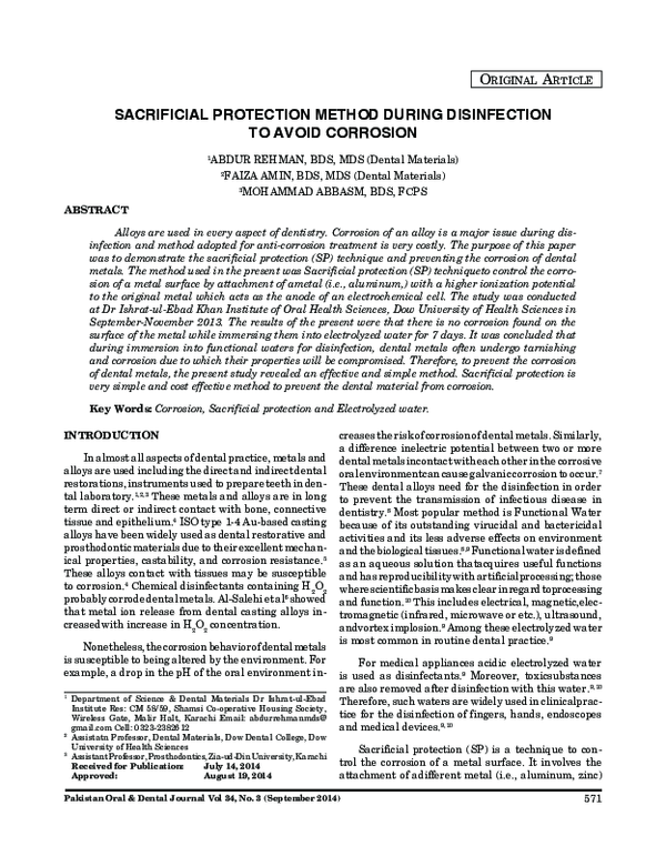 (PDF) Sacrificial protection method during disinfection to avoid corrosion
