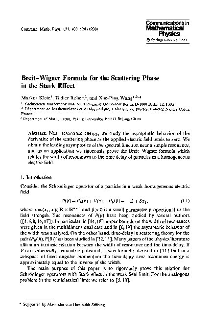 (PDF) Breit-Wigner formula for the scattering phase in the Stark effect ...