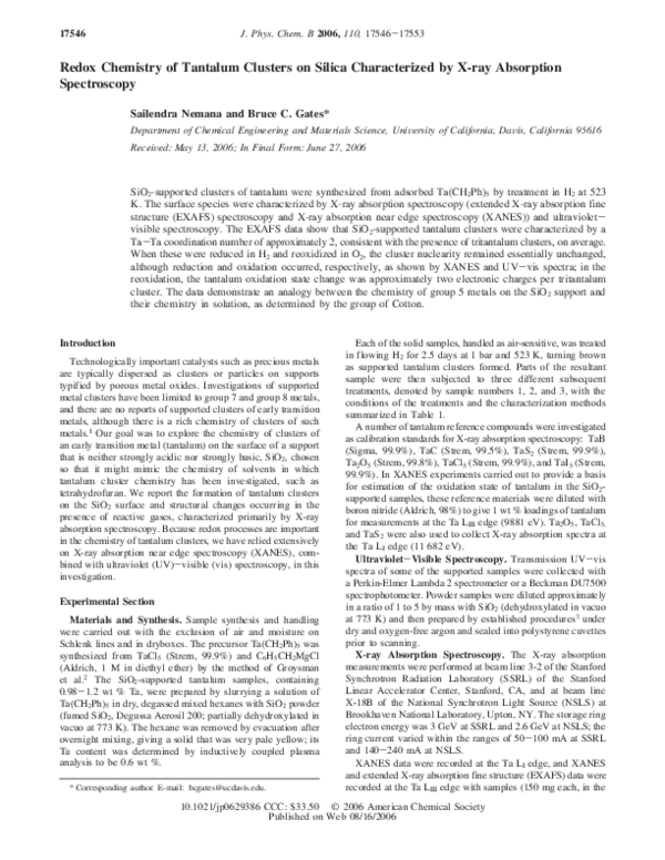 (PDF) Redox Chemistry of Tantalum Clusters on Silica Characterized by X ...