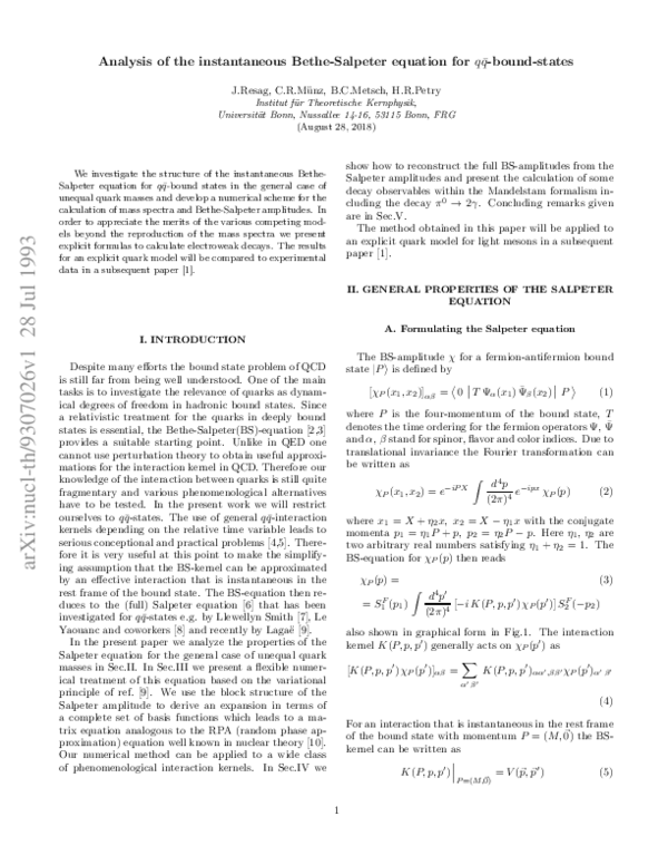 (PDF) Analysis of the instantaneous Bethe-Salpeter equation for bound ...