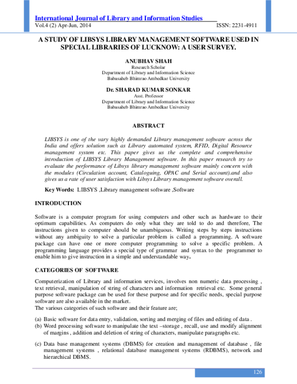 (PDF) A Study of Libsys Library Management Software Used in Special ...