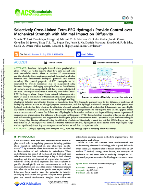 (PDF) Selectively Cross-Linked Tetra-PEG Hydrogels Provide Control over ...