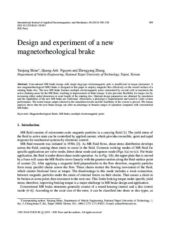 (PDF) Design and experiment of a new magnetorheological brake