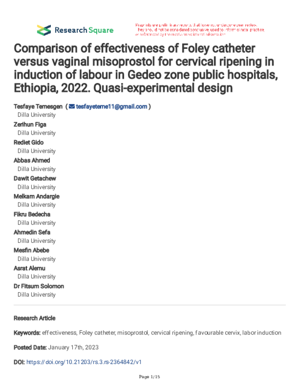 (PDF) Comparison of effectiveness of Foley catheter versus vaginal ...