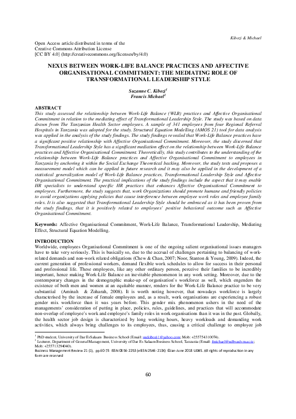(PDF) Nexus Between Work-Life Balance Practices and Affective Organisational Commitment:The ...