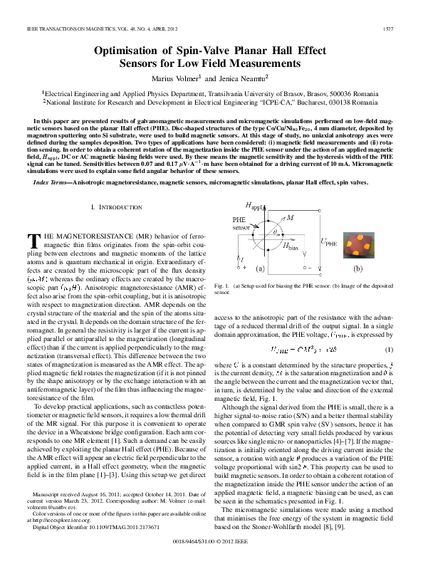 (PDF) Optimisation of Spin-Valve Planar Hall Effect Sensors for Low Field Measurements