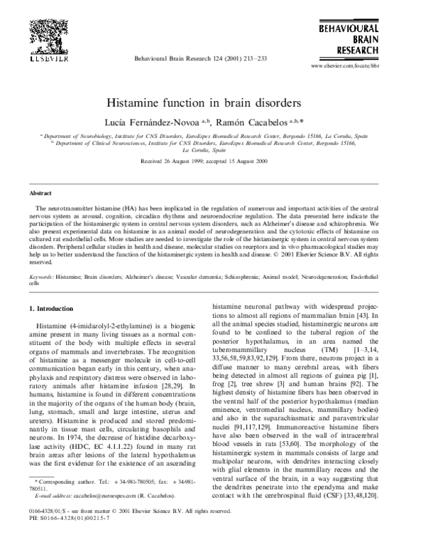 (PDF) Histamine function in brain disorders