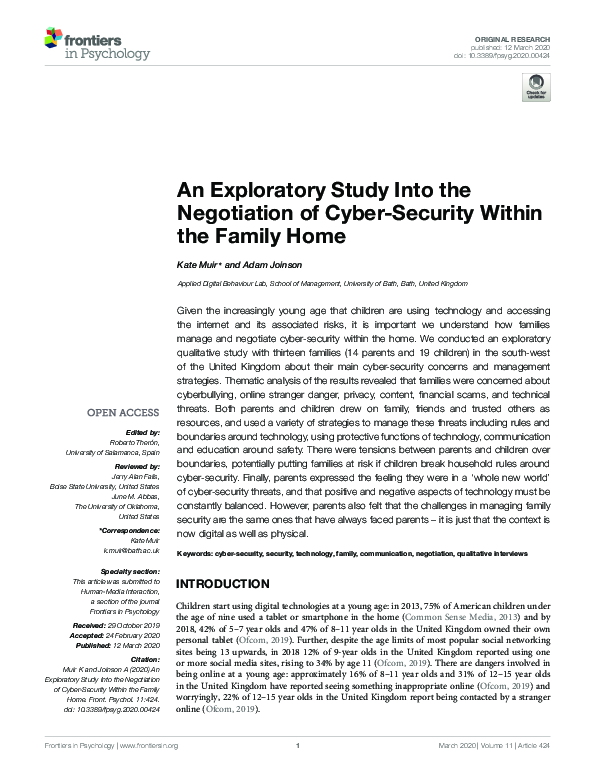 (PDF) An Exploratory Study Into the Negotiation of Cyber-Security ...