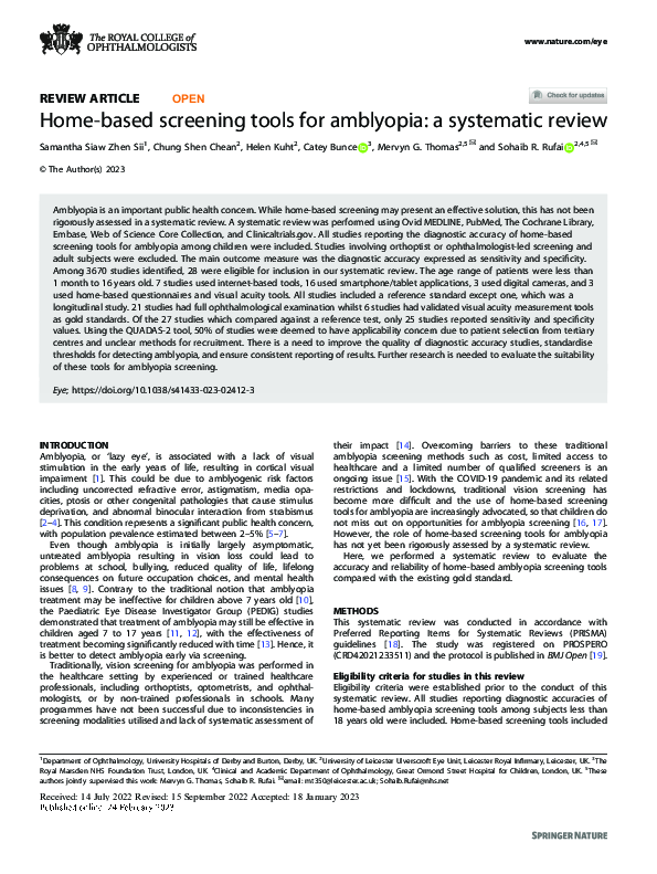 (PDF) Home-based screening tools for amblyopia: a systematic review