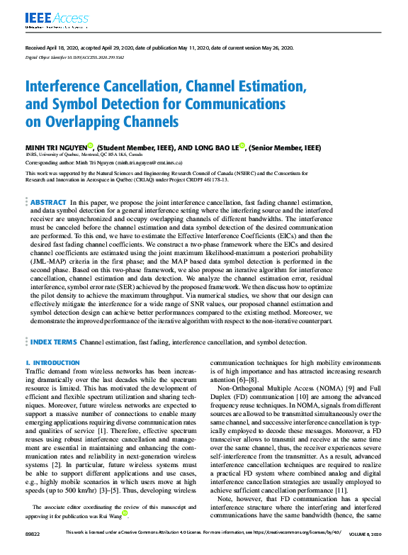 (PDF) Interference Cancellation, Channel Estimation, and Symbol Detection for Communications on ...