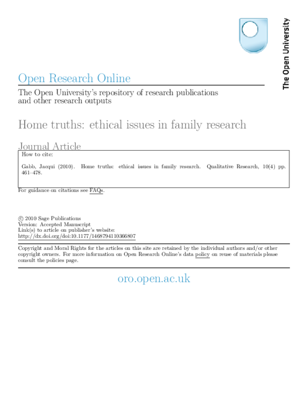 (PDF) Home truths: ethical issues in family research