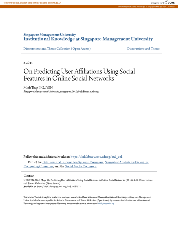 (PDF) On Predicting User Affiliations Using Social Features in Online Social Networks