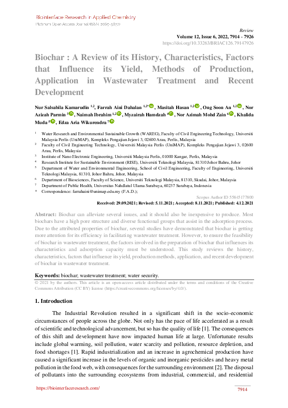 (PDF) Biochar : A Review of its History, Characteristics, Factors that ...