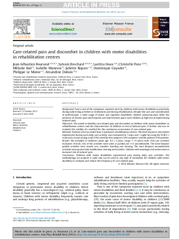 (PDF) Care-related pain and discomfort in children with motor ...
